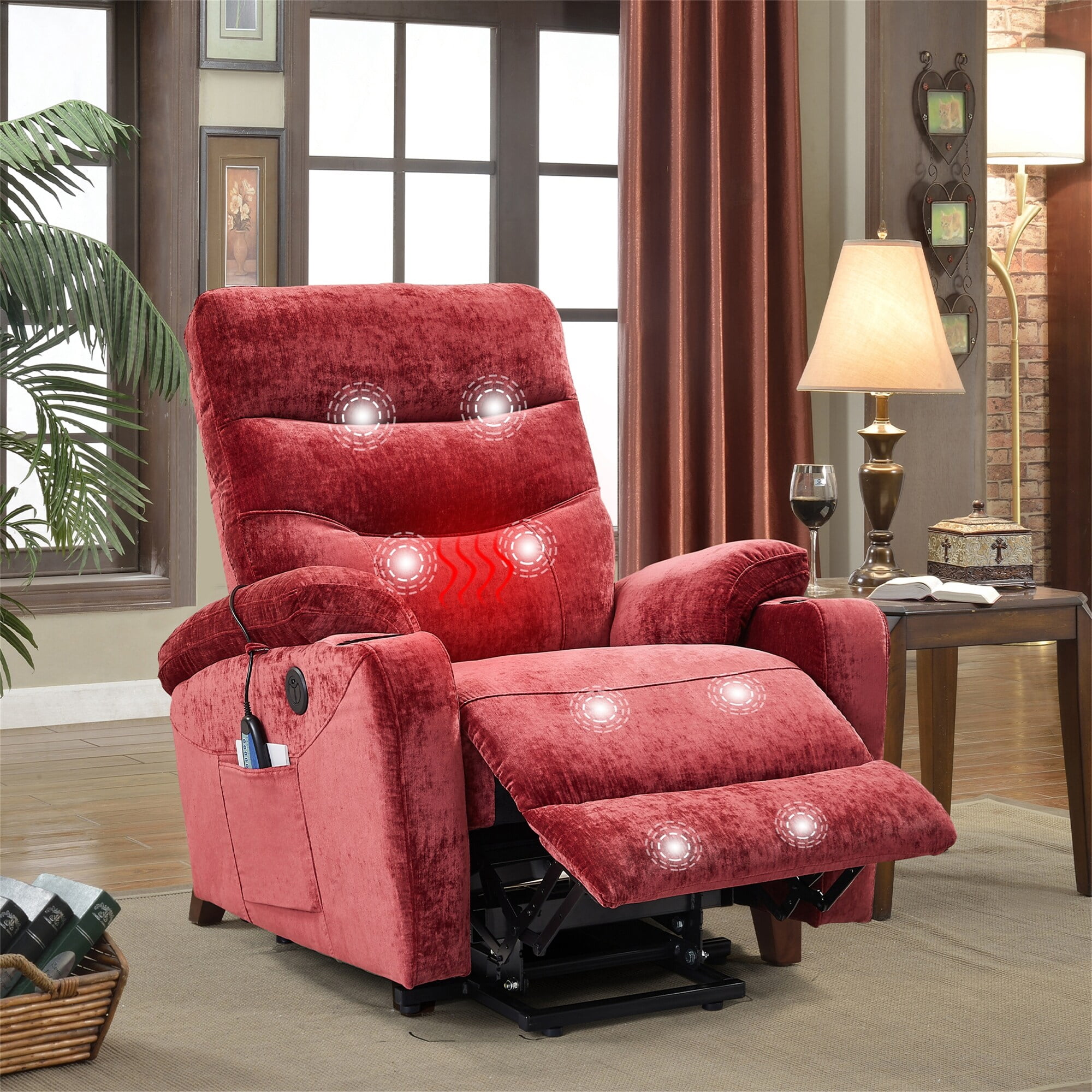 Electric Power Lift Recliner with Massage and Heat,USB Ports Red ...