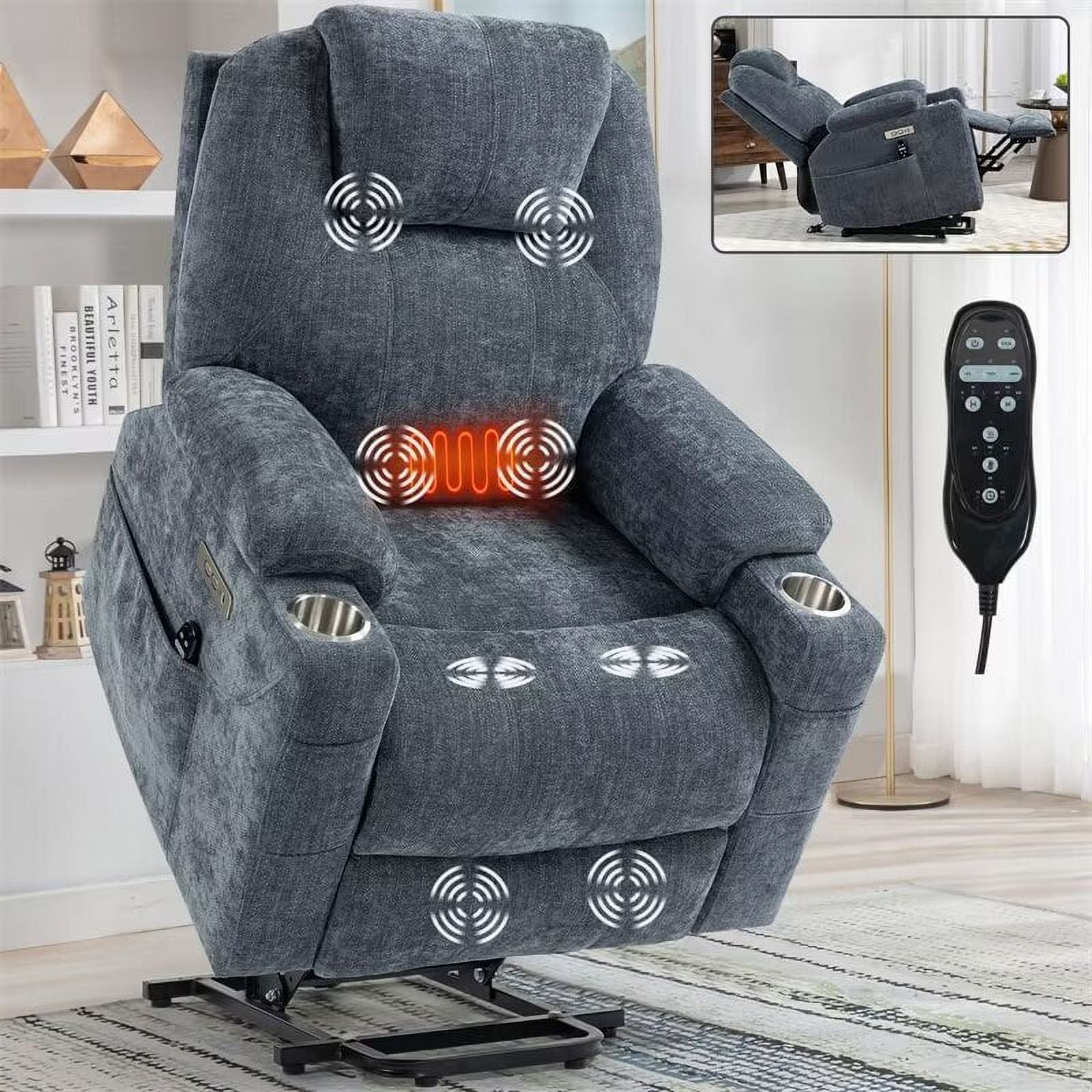 Electric Power Recliner Chair with 8-Point Vibration Massage and Lumbar ...