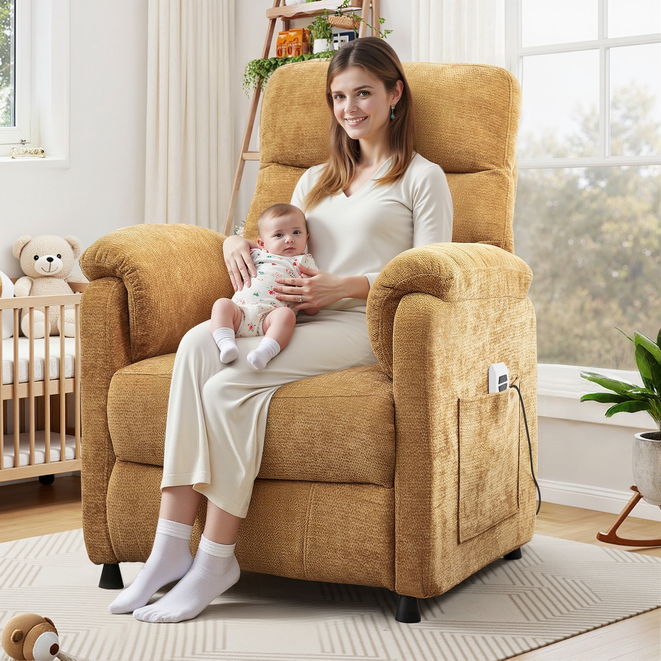 Electric Power Recliner Chair, Modern Chenille Fabric Recliner with ...