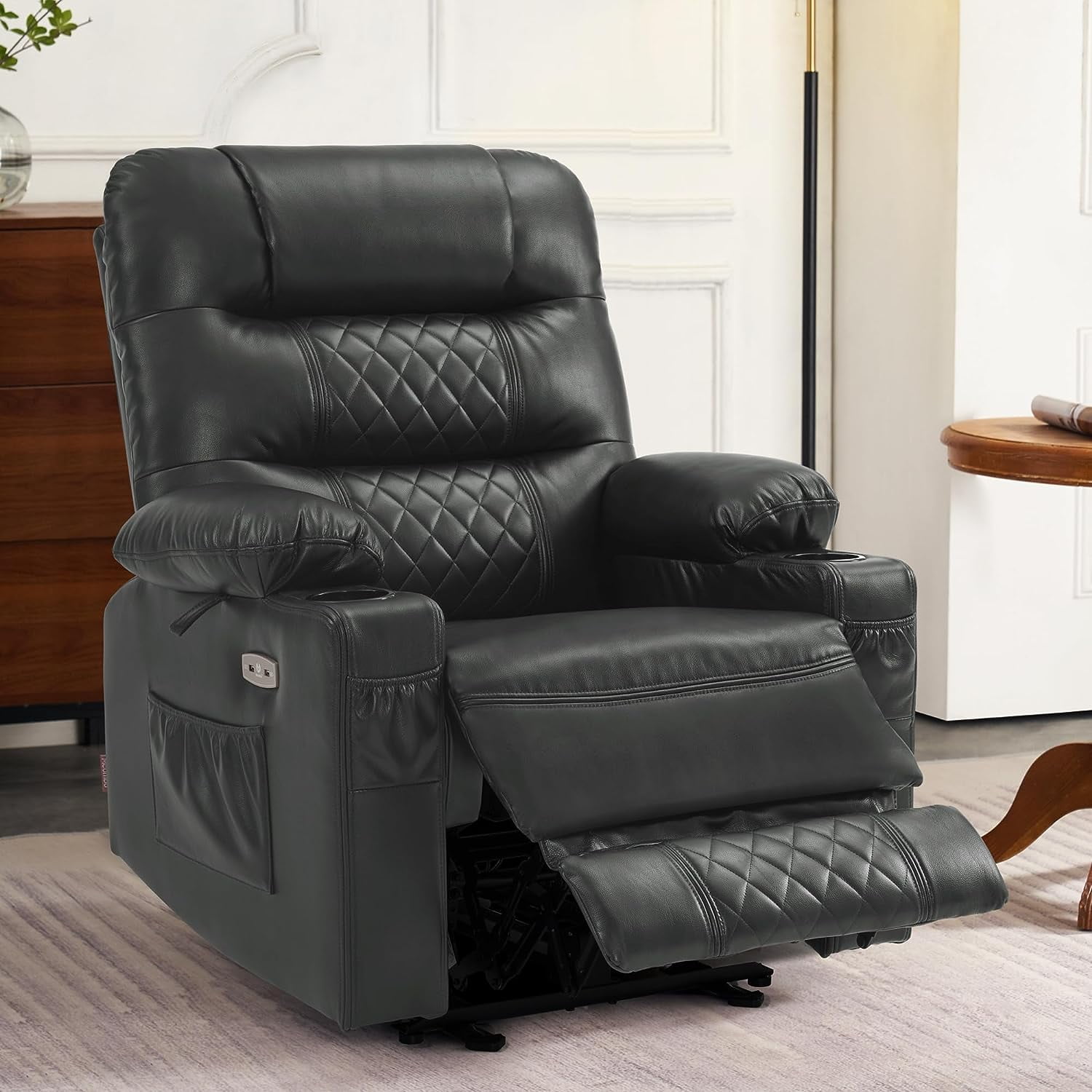 Electric Power Recliner Chair with Heat and Vibration, Cup Holders, USB ...