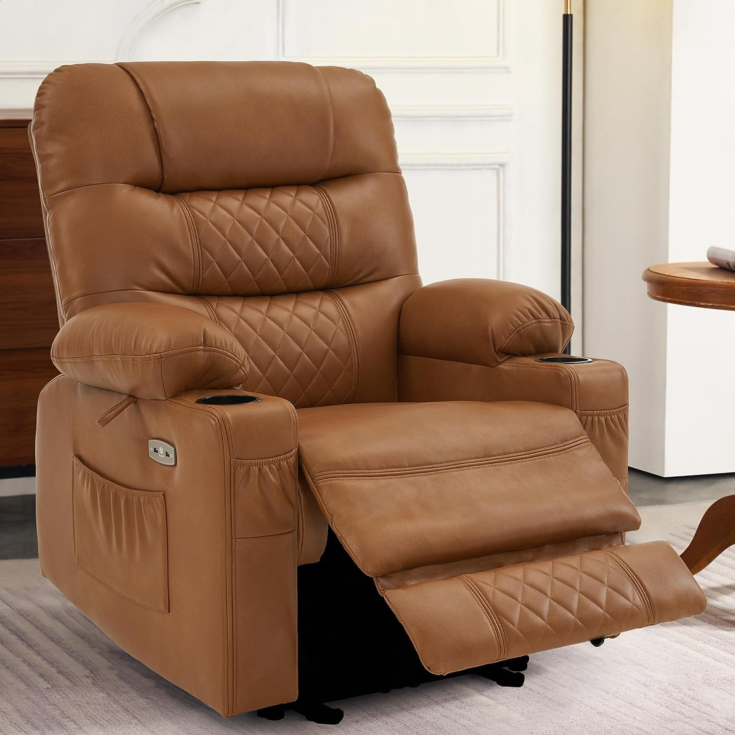 Electric Reclining Power Chair with Heat and Vibration Massage, Cup ...