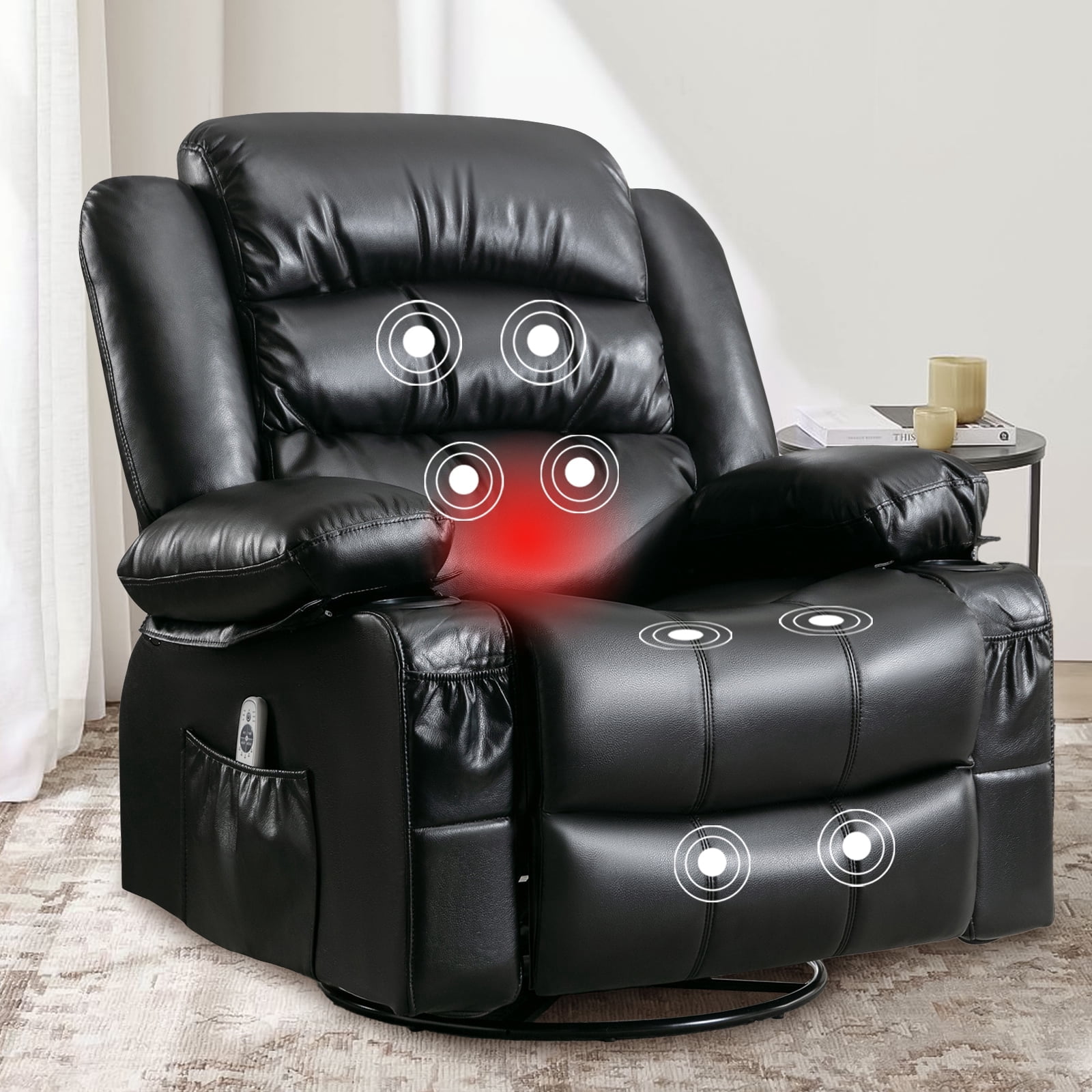 Segmart Swivel Leather Recliner Chair, Vibrating Massager, Heat, Side ...