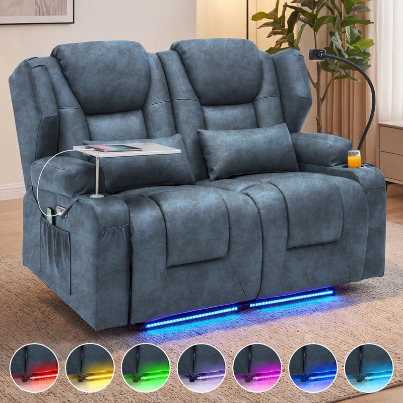 Electric Power Reclining Loveseat Sofa, 4-Point Vibration Massage ...
