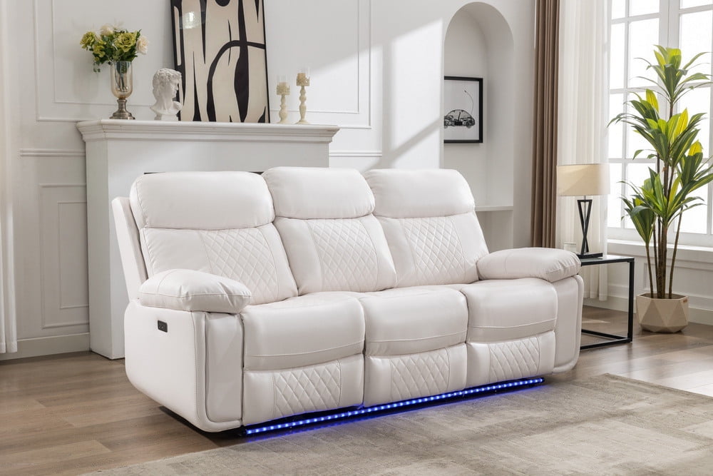 Electric Power Reclining Sofa with DDT & LED Strip Lighting - White for ...