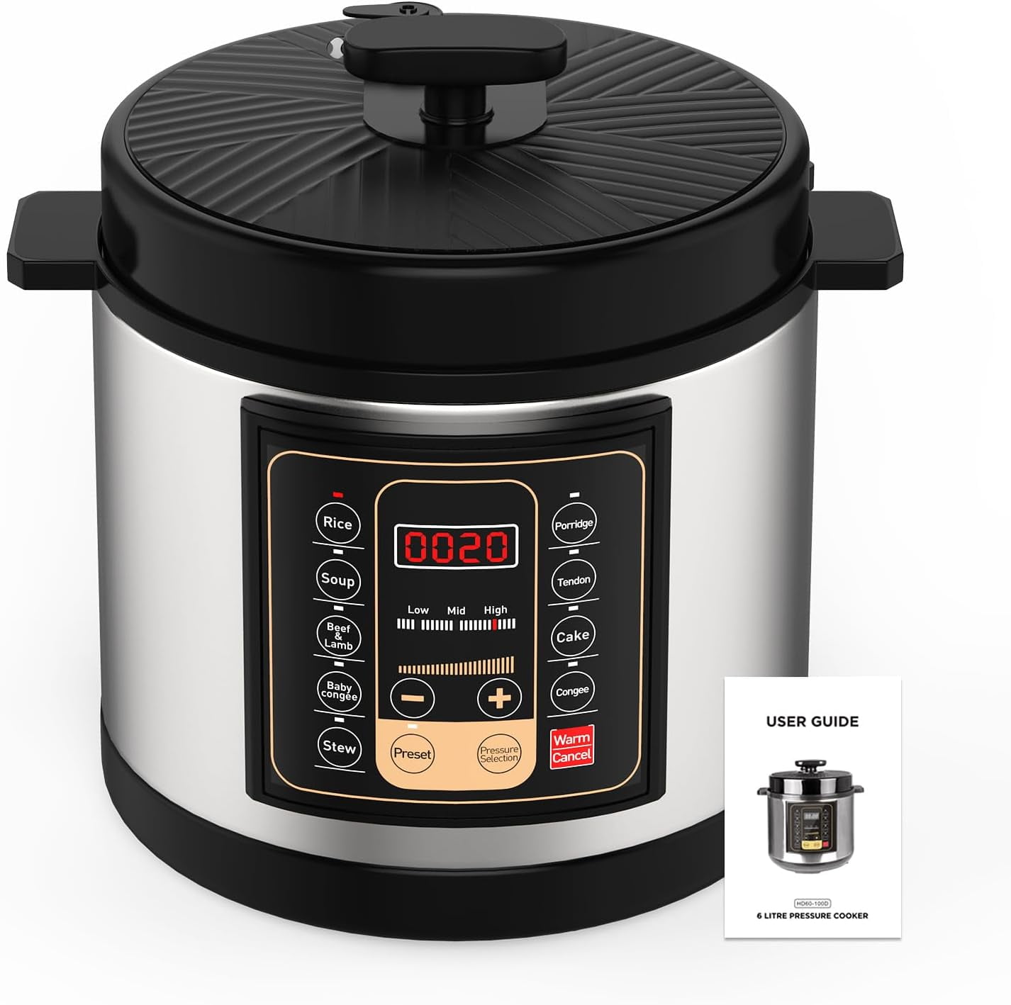 Electric Pressure Cooker, 6 Quart Pressure Cooker Stainless Steel, 9-in ...