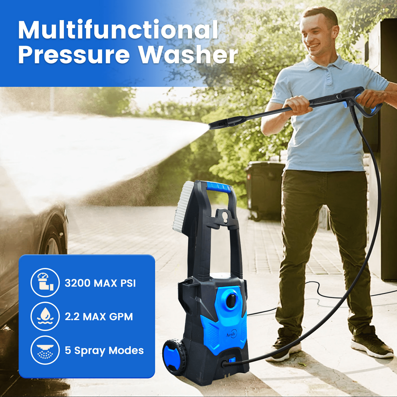 Electric Pressure Washer, Electric Power Washer with Rotatable Nozzles ...