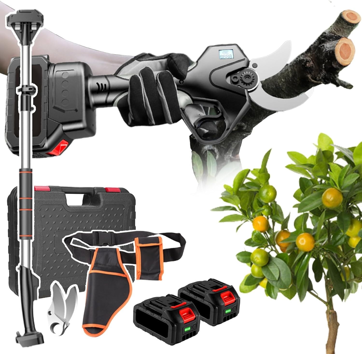 Electric Pruning Shears, 60mm Cordless Secateurs with 2PCS 4500mah ...