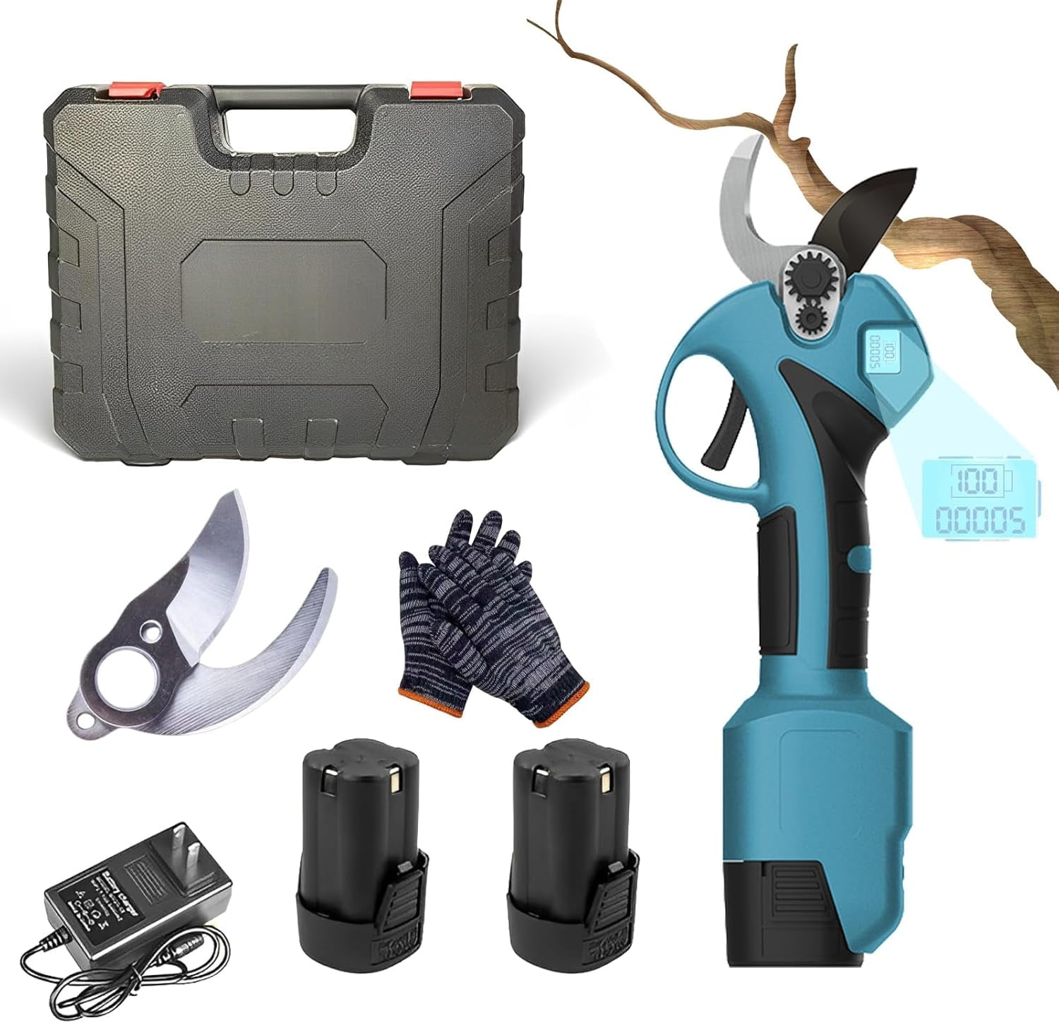 Electric Pruning Shears, Cordless Garden Power Pruner with 2 x 2000mAh ...