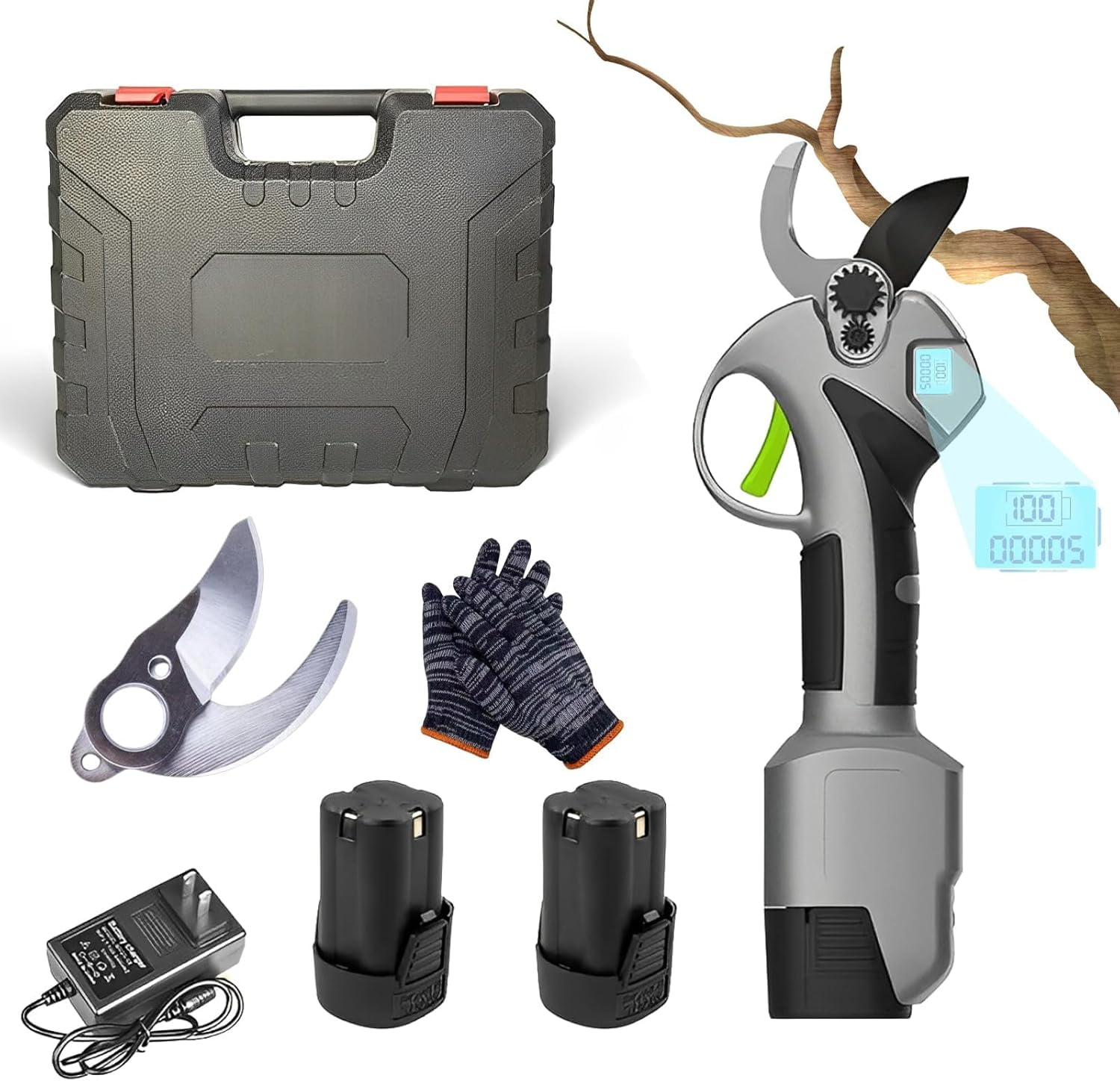 Electric Pruning Shears, Cordless Garden Power Pruner with 2 x 2000mAh ...