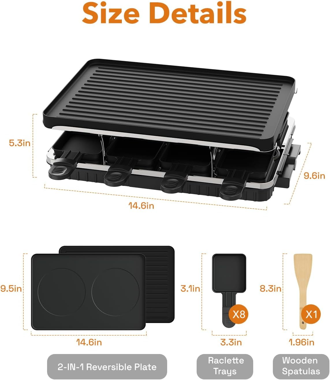 Electric Raclette Table Grill with 8 Warming Trays, 2-in-1 Korean BBQ ...