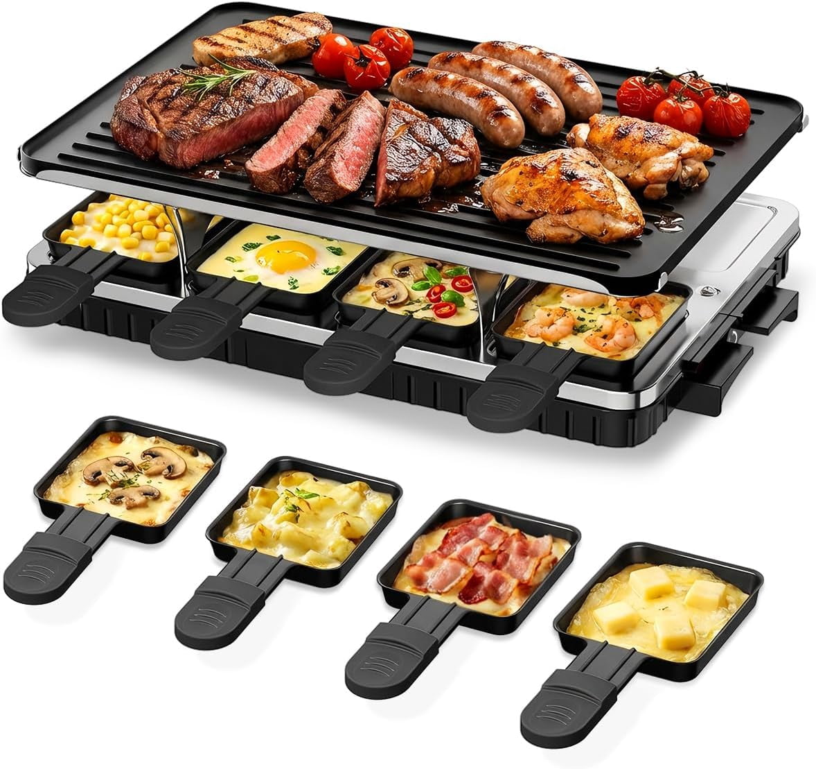 Electric Raclette Table Grill with 8 Warming Trays, 2-in-1 Korean BBQ ...