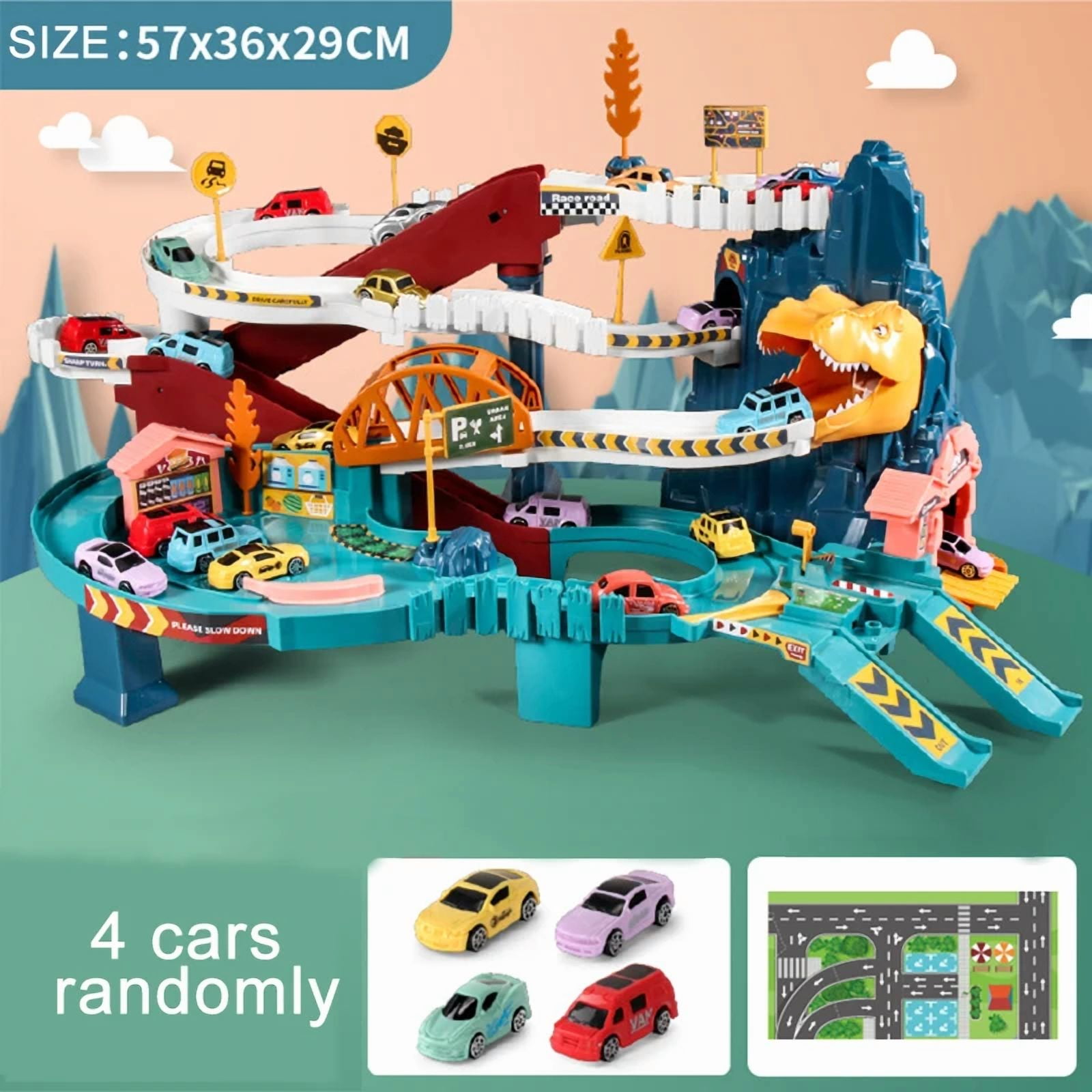 Electric Rail Car Dinosaur Building Parking Lot Adventure Racing Rail ...