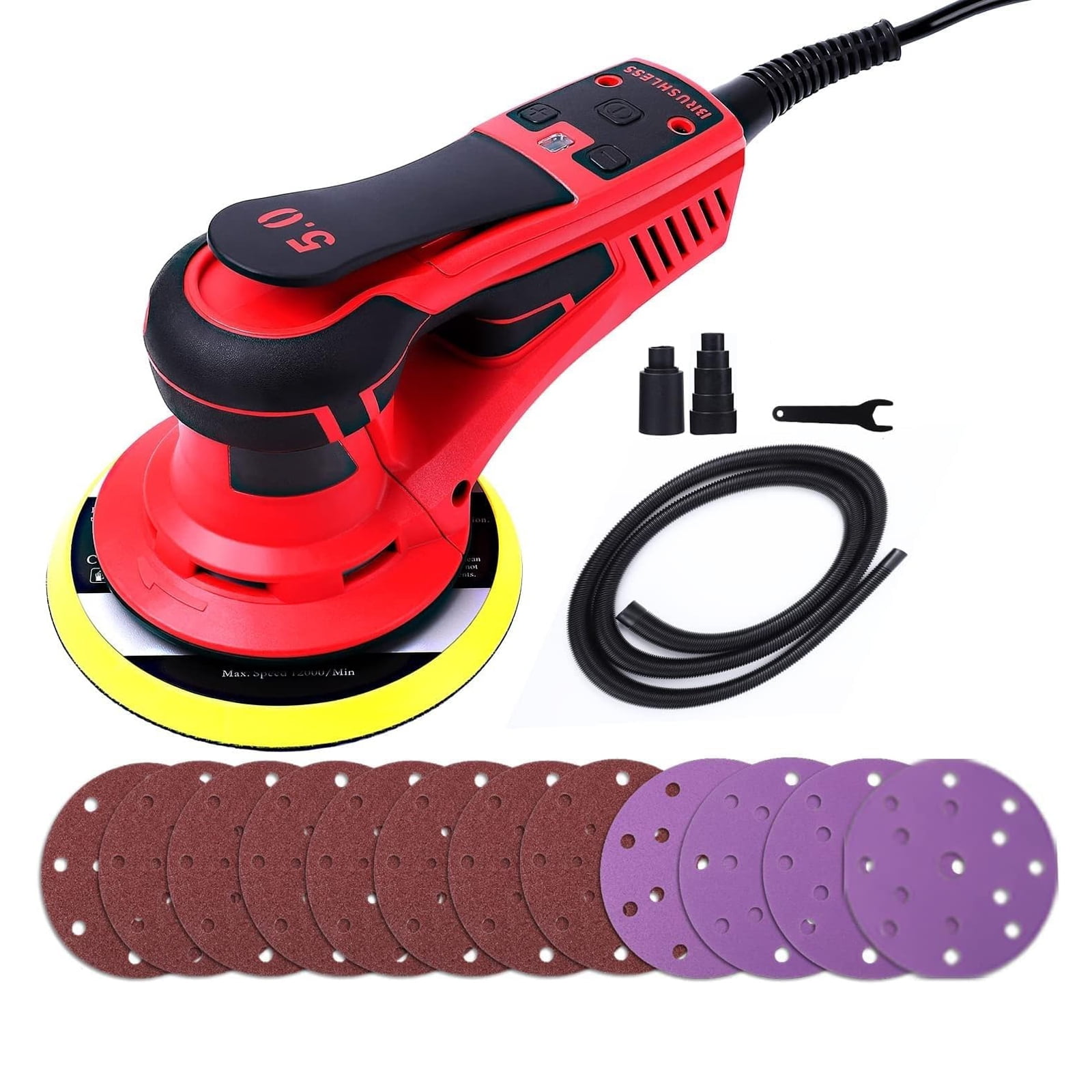 Electric Random Orbital Sander, Brushless Motor, Powerful 350W & Low ...
