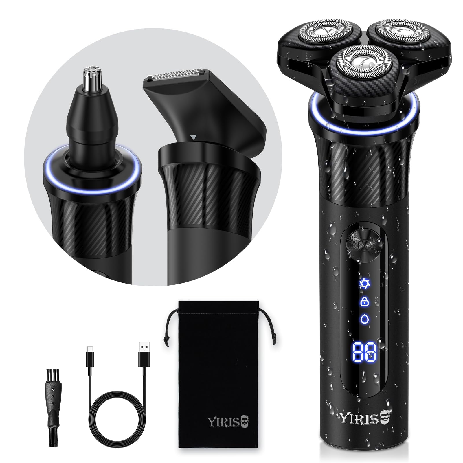 Electric Razor for Men, Cordless Rechargeable Electric Shavers, IPX7 ...