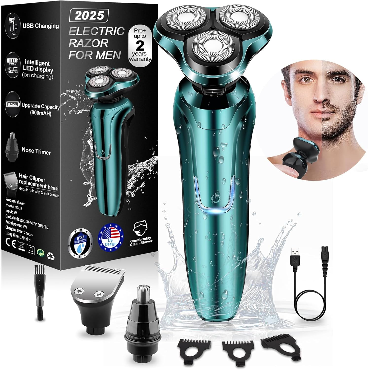 Electric Razor for Men, Men's Rotary Shavers, Waterproof, Wet and Dry ...