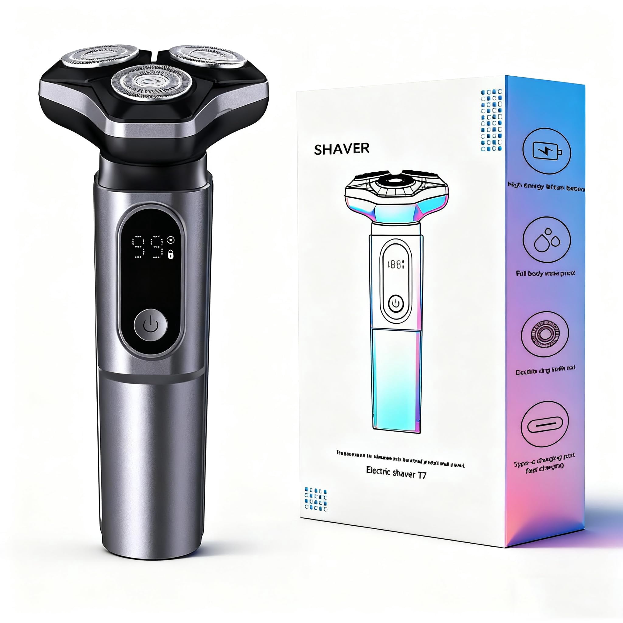 Electric Razor for Men.Wet/Dry Rotary Shaver Waterproof - USB Fast ...