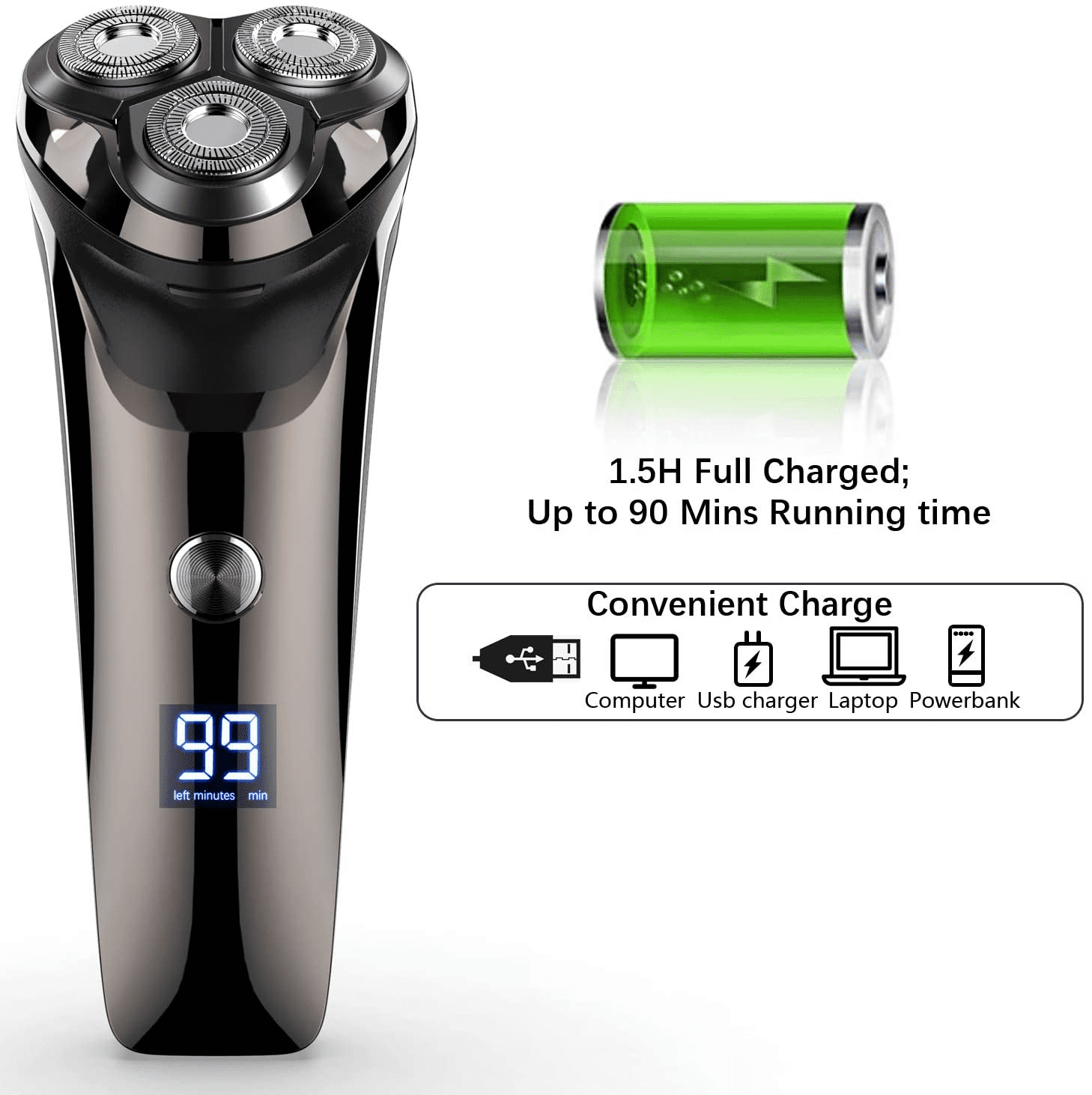 Electric Razor for Men's, 2 in 1 4D Electric Rotary Shaver Cordless ...