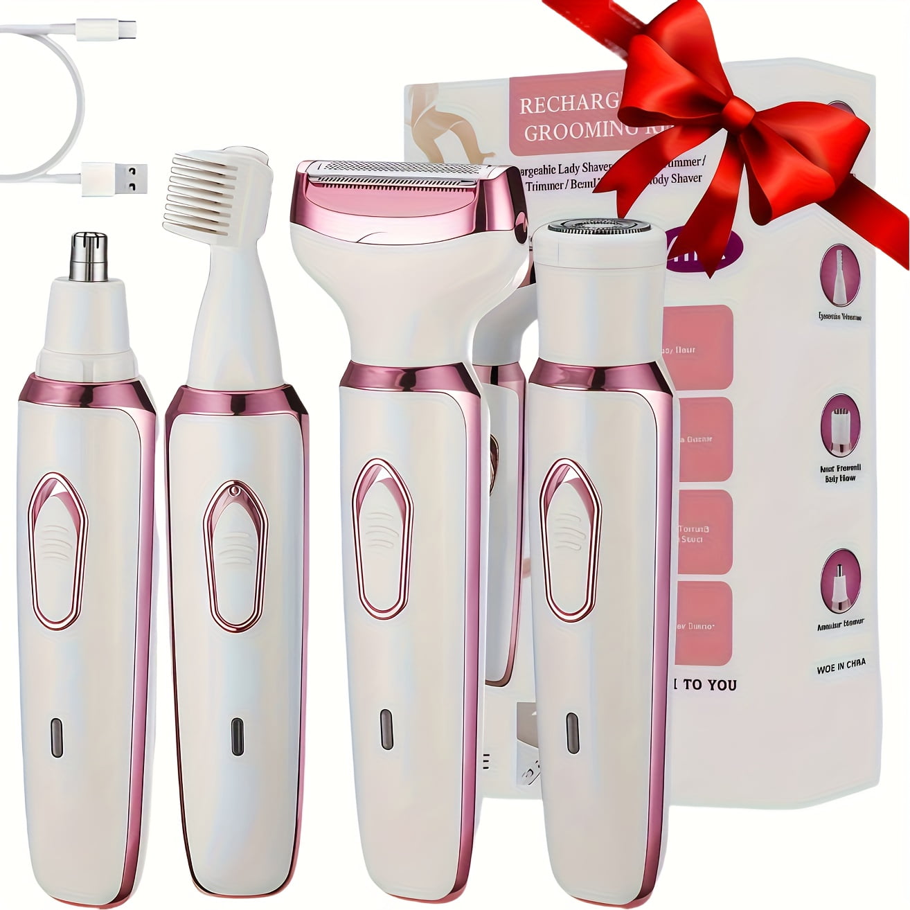 Electric Razor for Women, 4-in-1 Rechargeable grooming kit, Lady ...