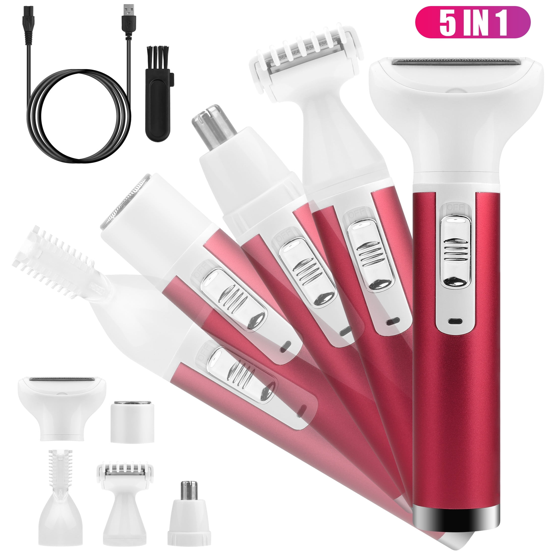 Electric Razor for Women, DISEN 5-in-1 Waterproof Rechargeable Painless ...