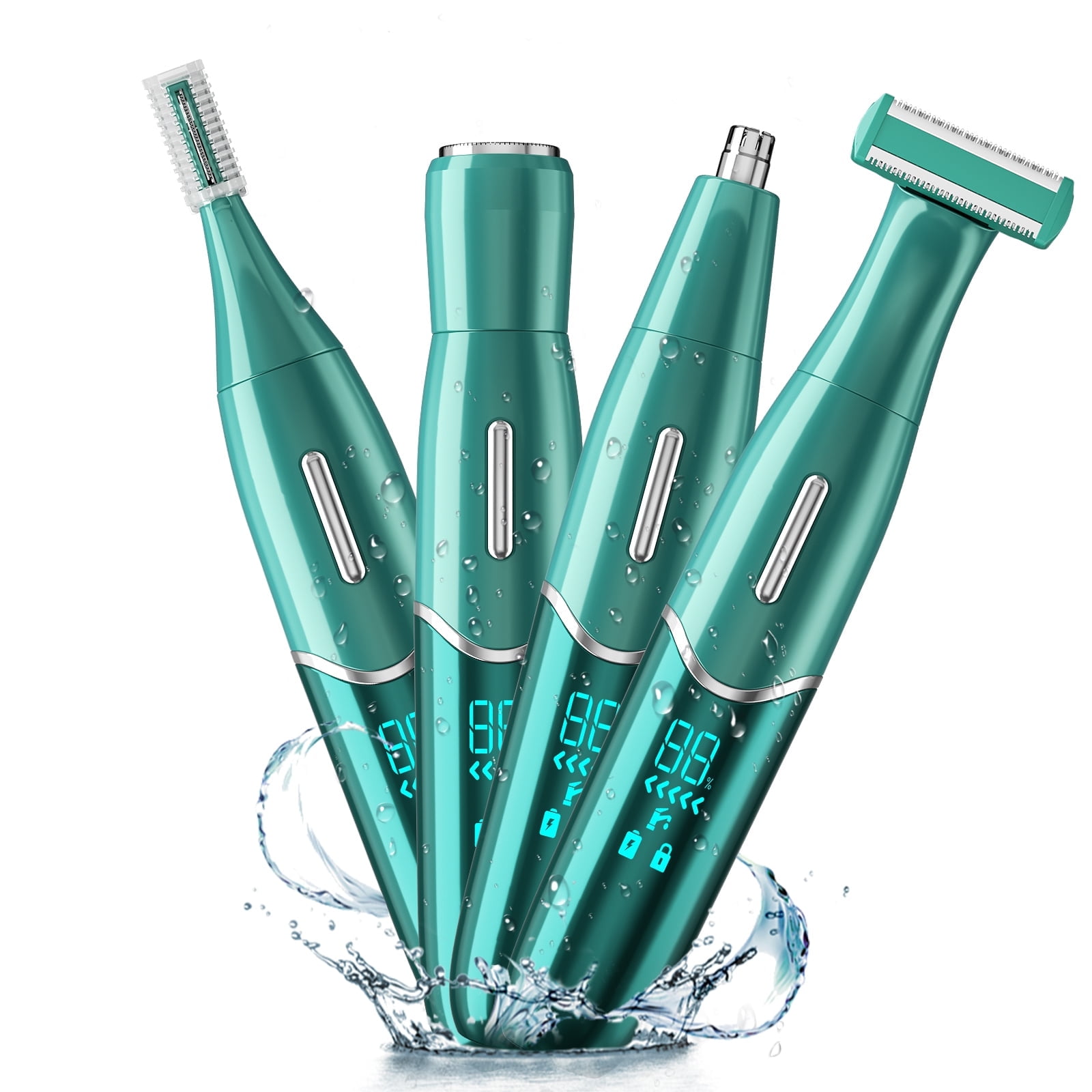 4-in-1 Rechargeable Electric Razor for Women with LED, Body Face Nose ...