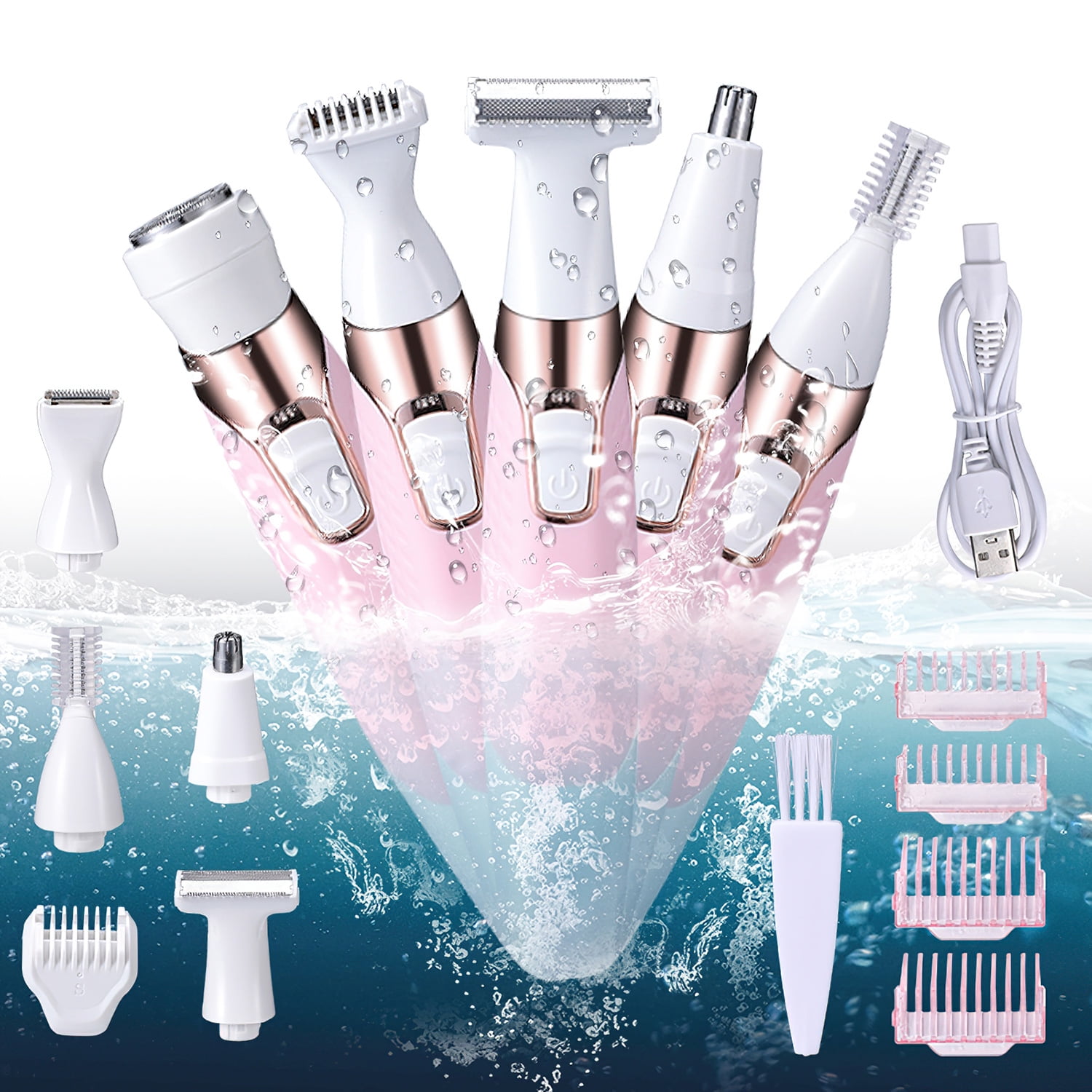 5 in 1 Cordless Electric Razor for Women, Wet & Dry, USB Rechargeable ...