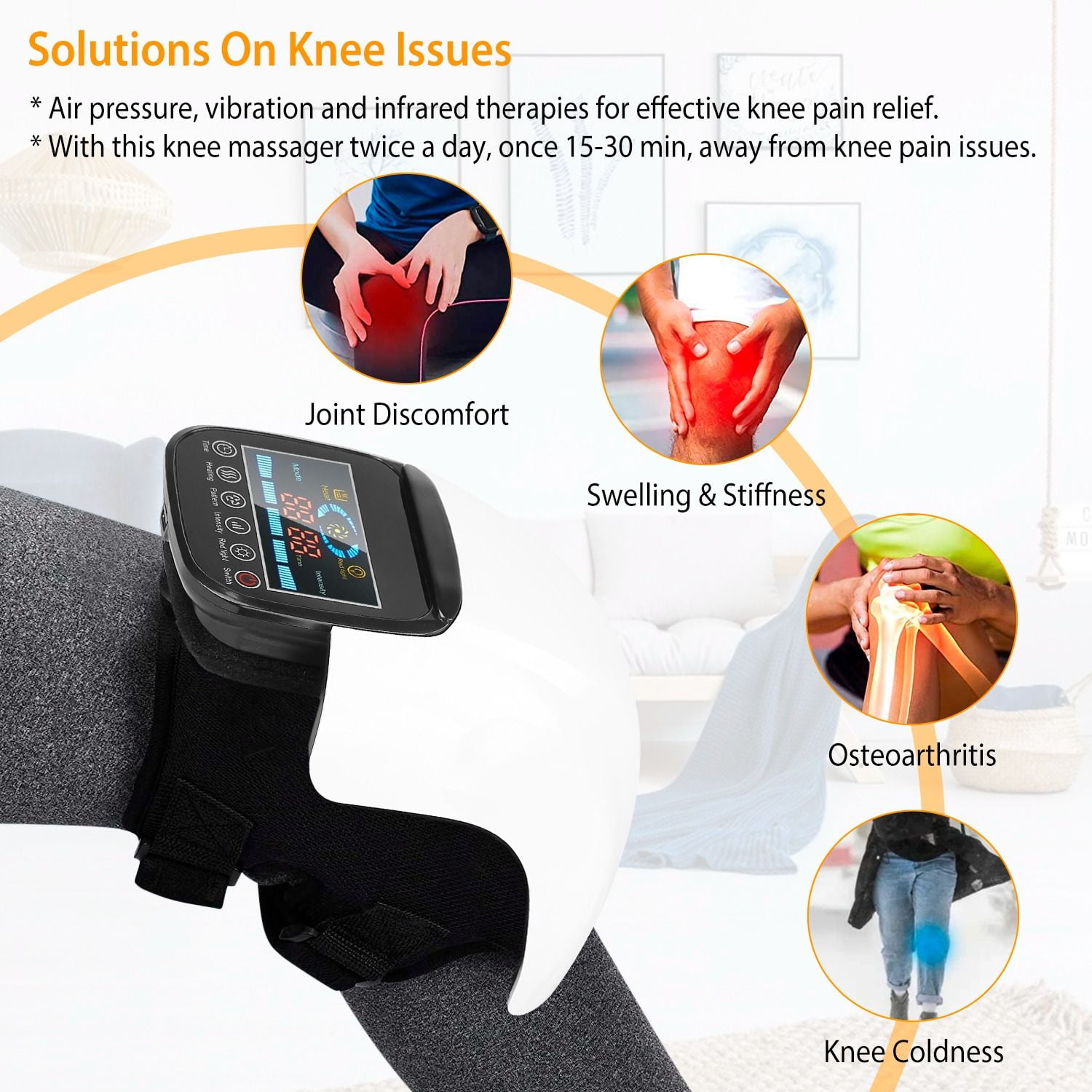 Electric Rechargeable Knee Massager Infrared Heat Therapy Knee Brace ...