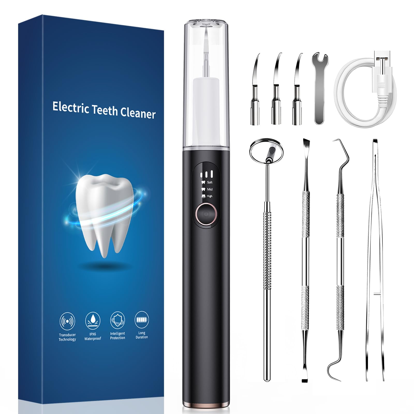 Electric Rechargeable Plaque Remover for Teeth,Teeth Cleaning Kit with ...