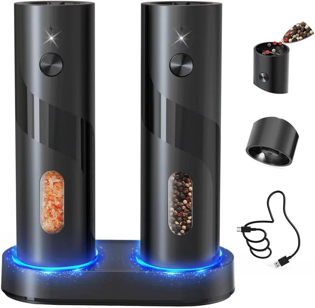 Electric Rechargeable Salt and Pepper Grinder Set Top-Refill Automatic ...