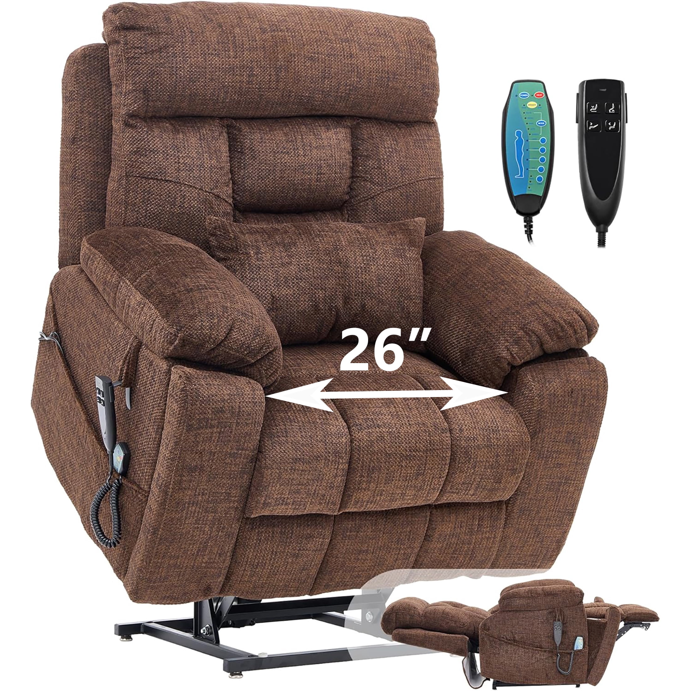 Oversized Power Lift Recliner Chair with Massage and Heat for Elderly ...