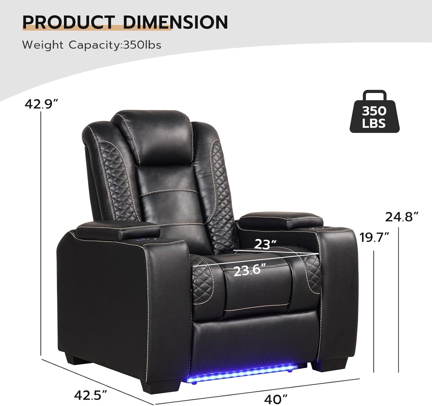 Electric Recliner Chair with Powered Headrest, LED Lights, USB Port ...
