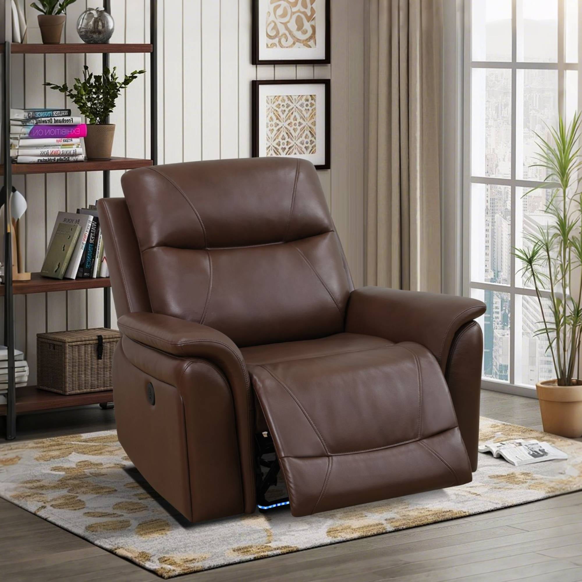 Electric Recliner Sofa Chair Leather Power Recliner Chairs with USB ...