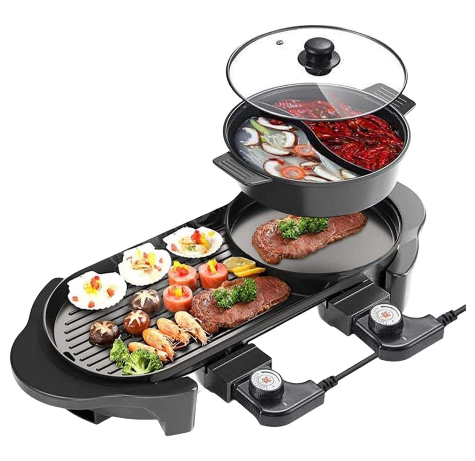 Electric Removable Shabu-shabu Pot Grill Detachable Barbecue Grill with ...