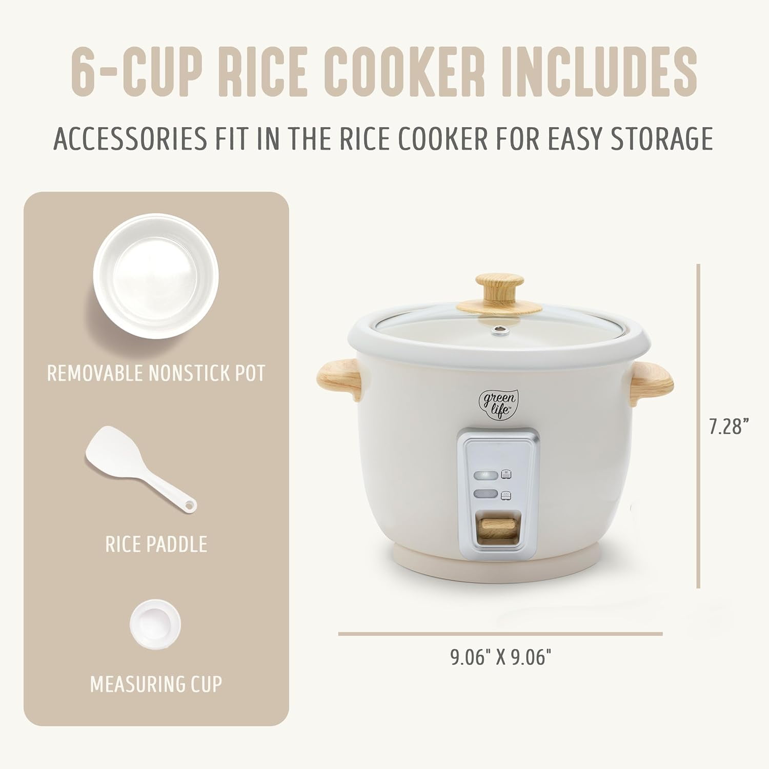 Electric Rice Cooker, 3-Cups Uncooked/6-Cups Cooked, PFAS-Free Nonstick ...