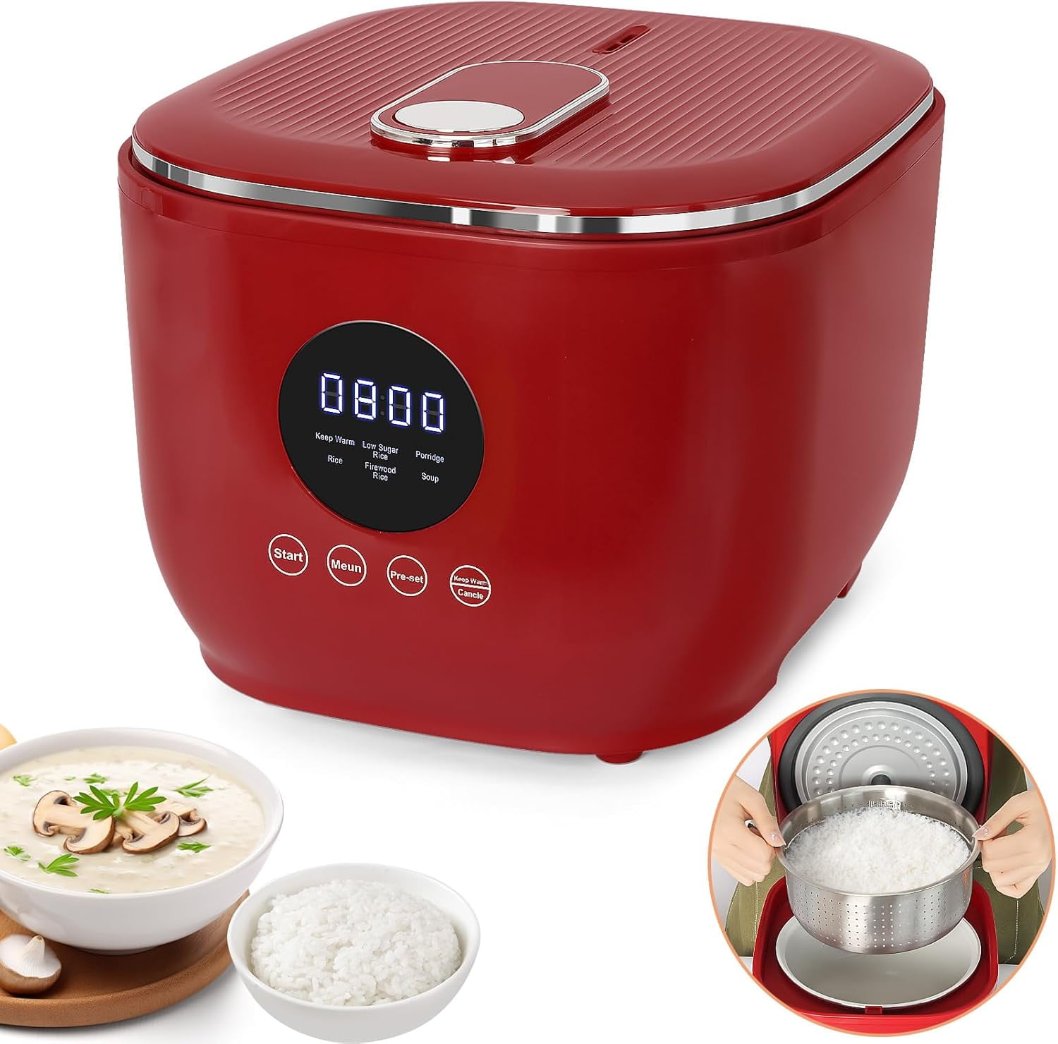 Electric Rice Cooker 6 Cup with Low Carb Rice Cooker Steamer Basket ...