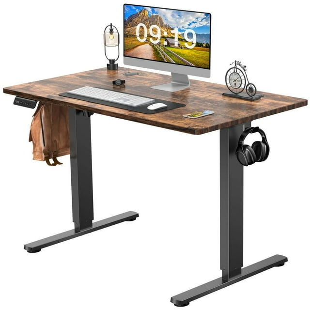 Electric Rising Desk, Wood Height Adjustable Standing Desk with Drawer ...