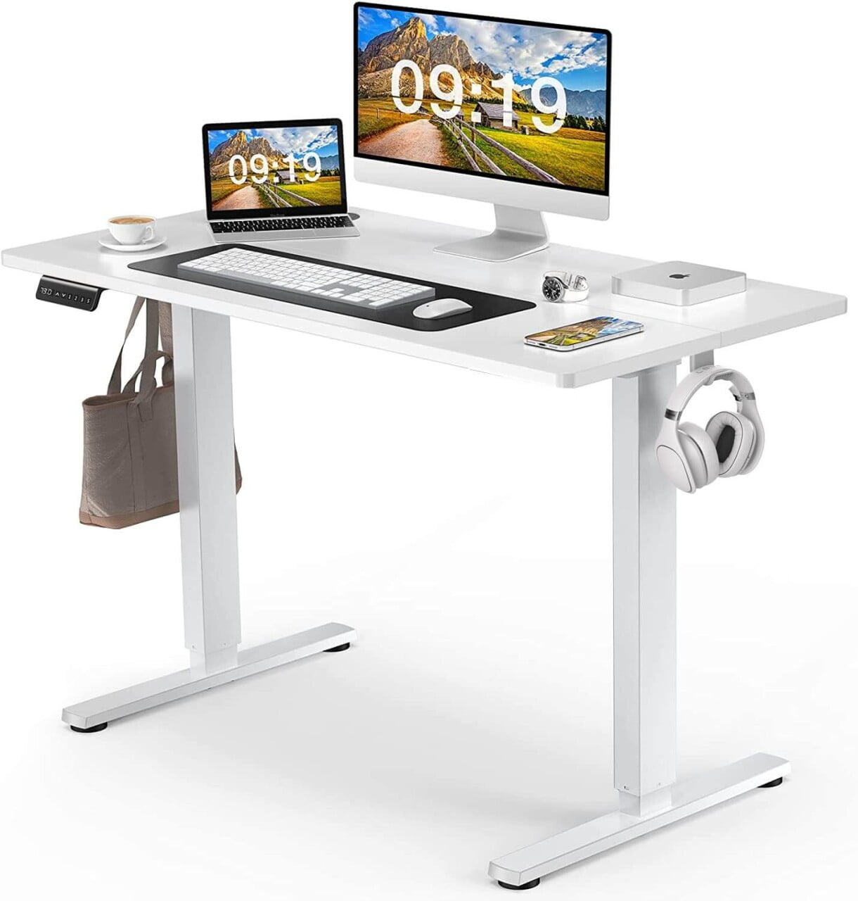 JINS & VICO Height Adjustable Standing Desk with Control Panel and Side ...