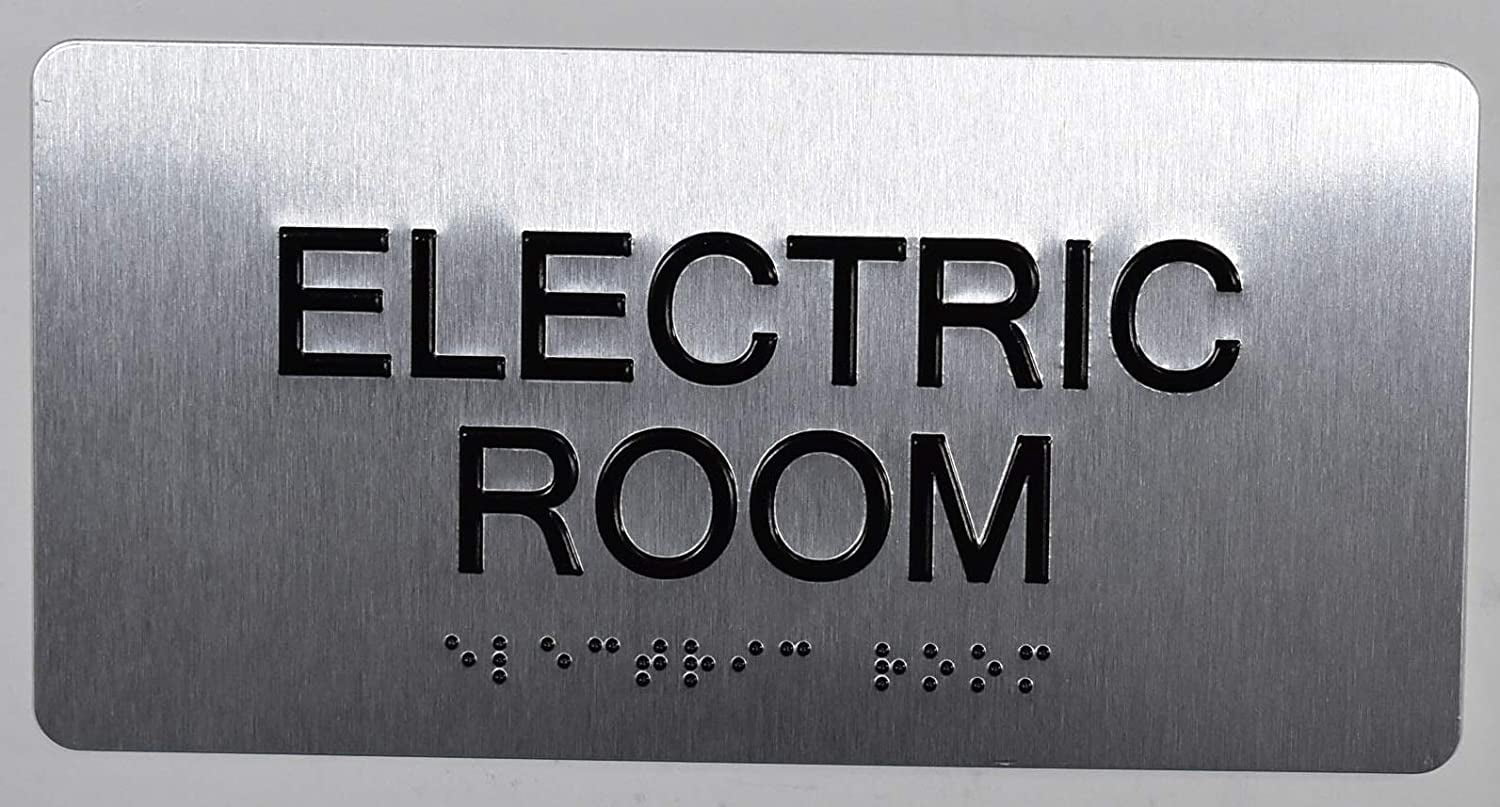 Electric Room Silver-Tactile Touch Braille Sign (Aluminum !!, Brush ...