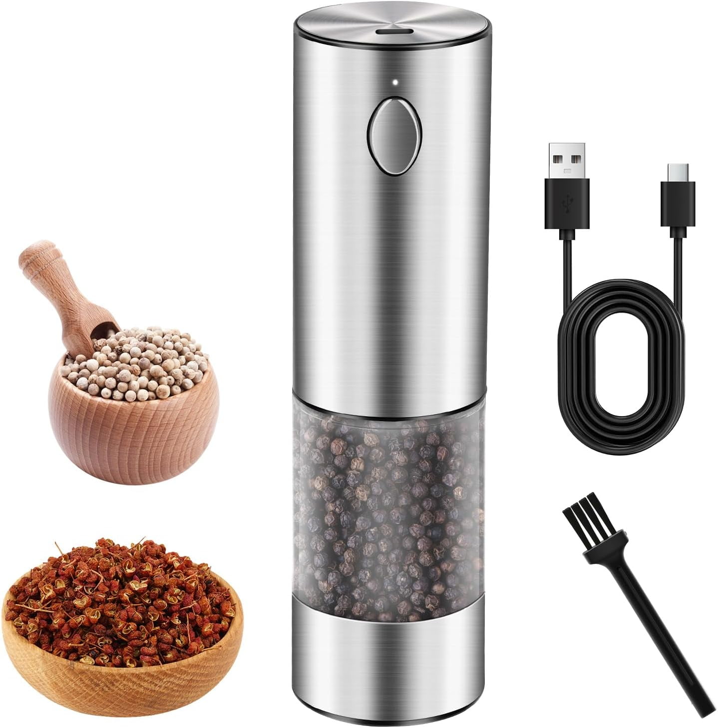 Electric Salt and Pepper Grinder, 95ml Adjustable Coarseness Automatic ...