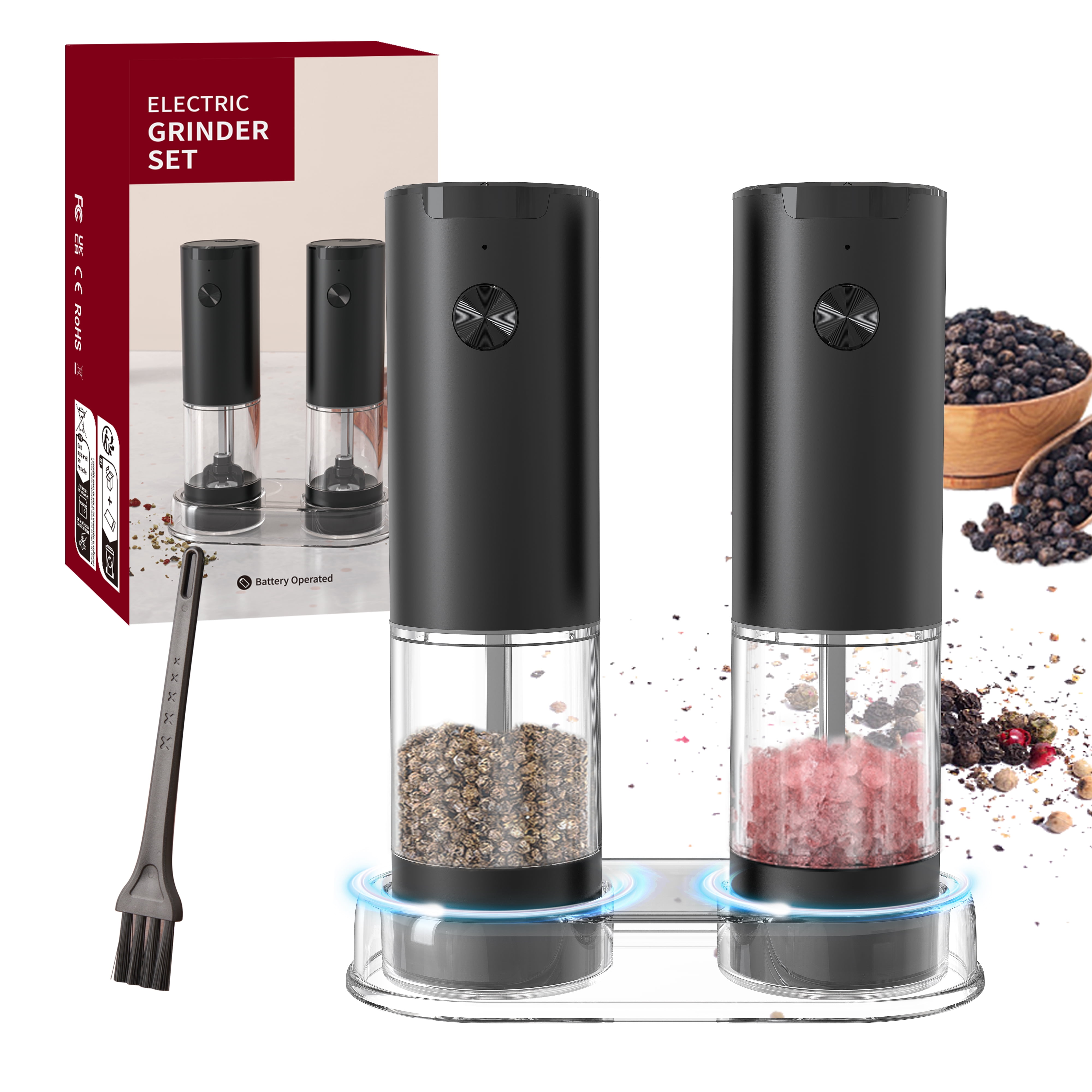Electric Salt And Pepper Grinder, Battery Powered With LED Light, One ...