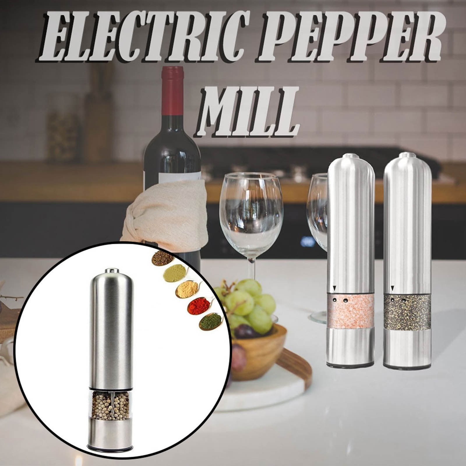 Electric Salt and Pepper Grinder, Refillable, Battery Operated ...