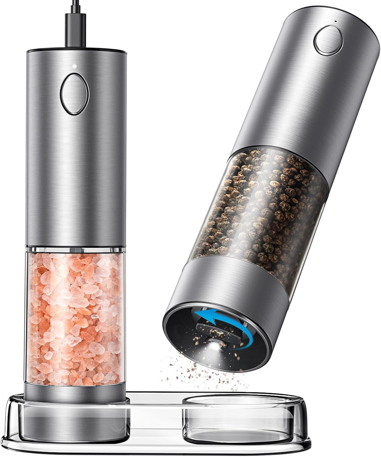 Electric Salt and Pepper Grinder Set, 110ml Larger Rechargeable ...