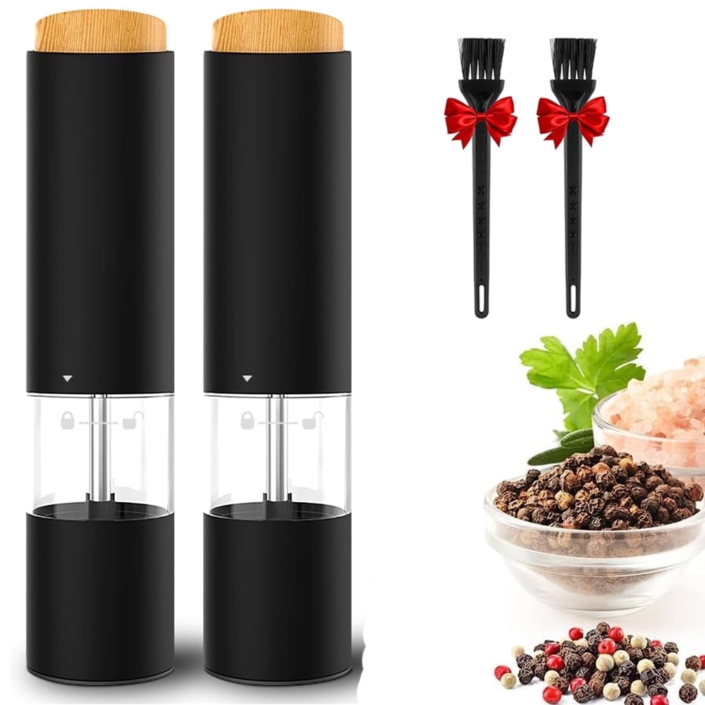 2 Pack Electric Salt and Pepper Grinder Set Battery Operated Auto Mill, Stainless Steel ...