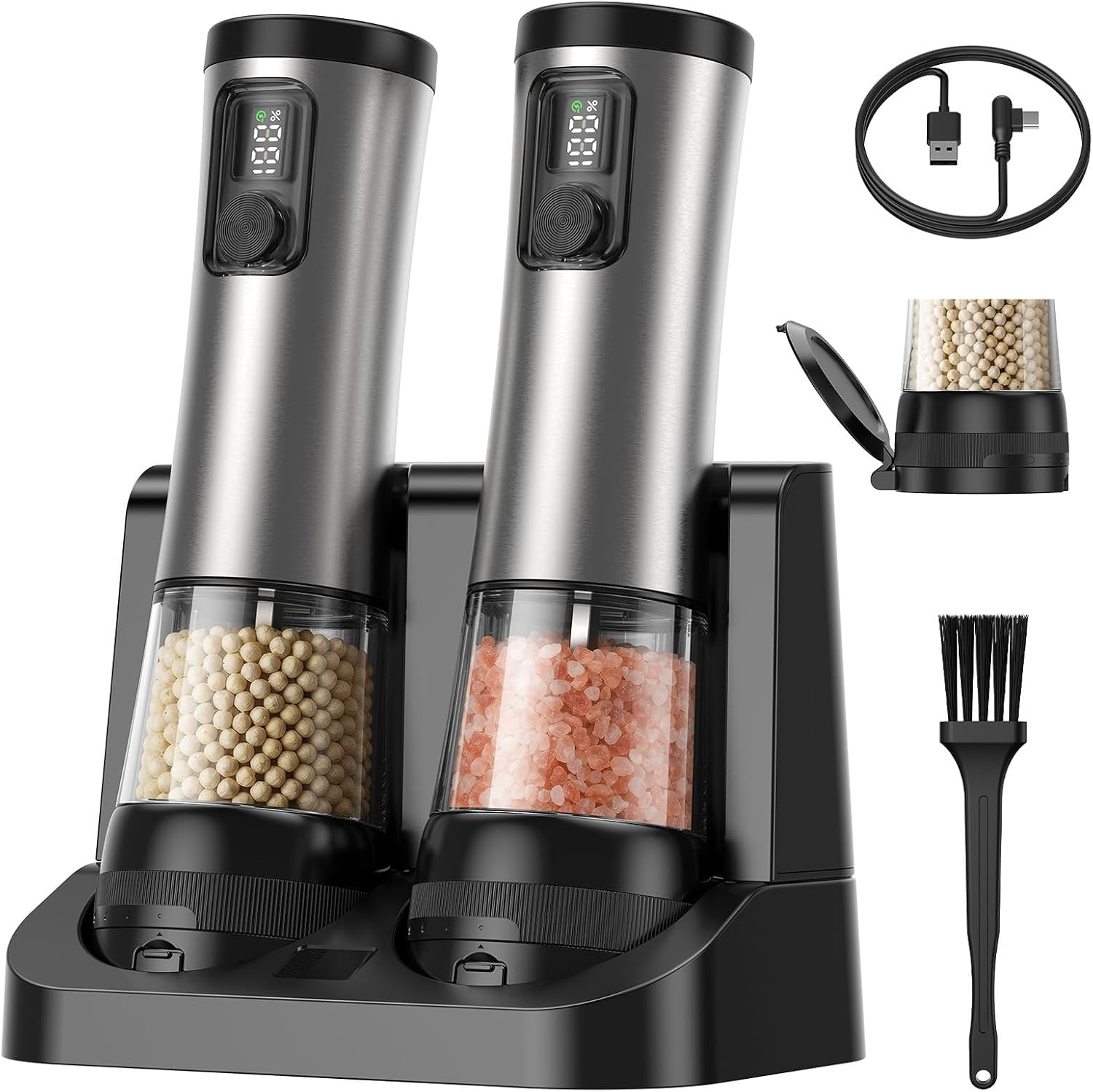 Electric Salt and Pepper Grinder Set 2 Pack, Adjustable Grinding Speed ...