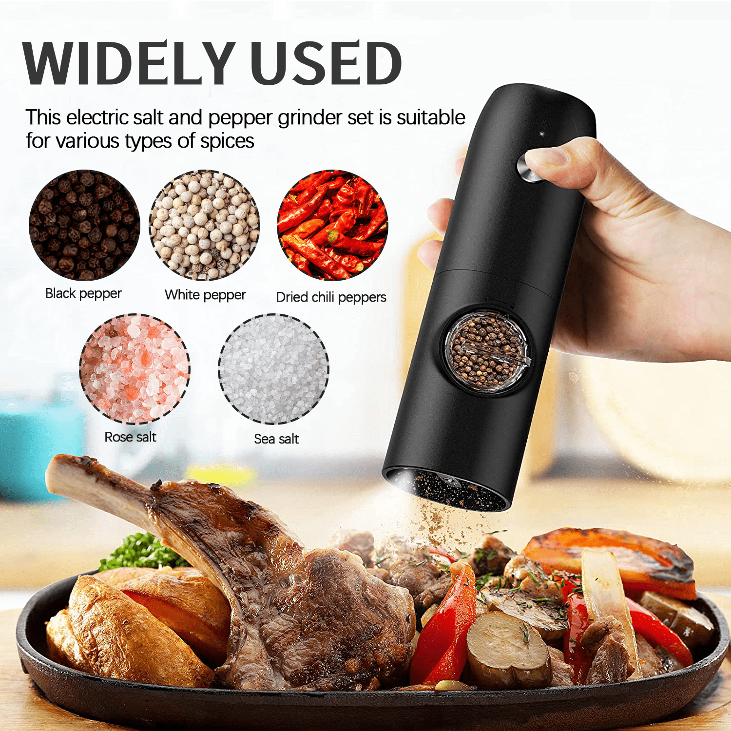 Rechargeable Electric Salt and Pepper Grinder Set, 2-Pack, LED Light ...