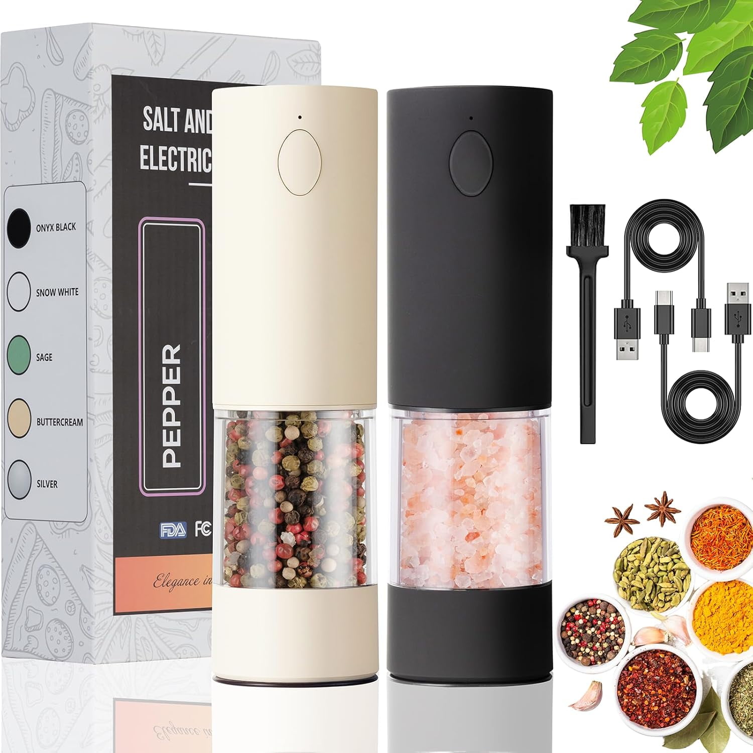 Electric Salt & Pepper Grinder Set (2 Pack) – USB Rechargeable ...