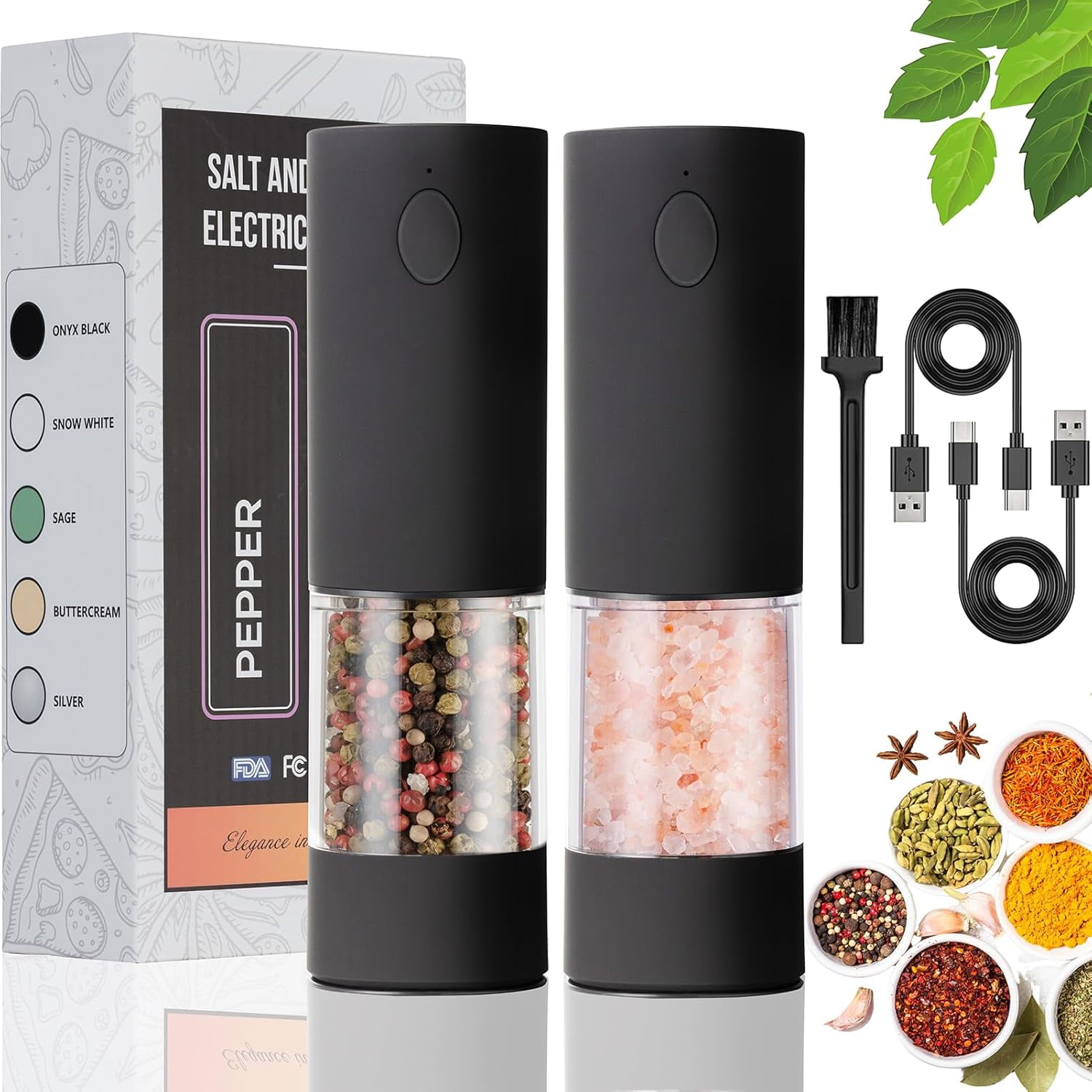 Electric Salt & Pepper Grinder Set (2 Pack) – USB Rechargeable ...