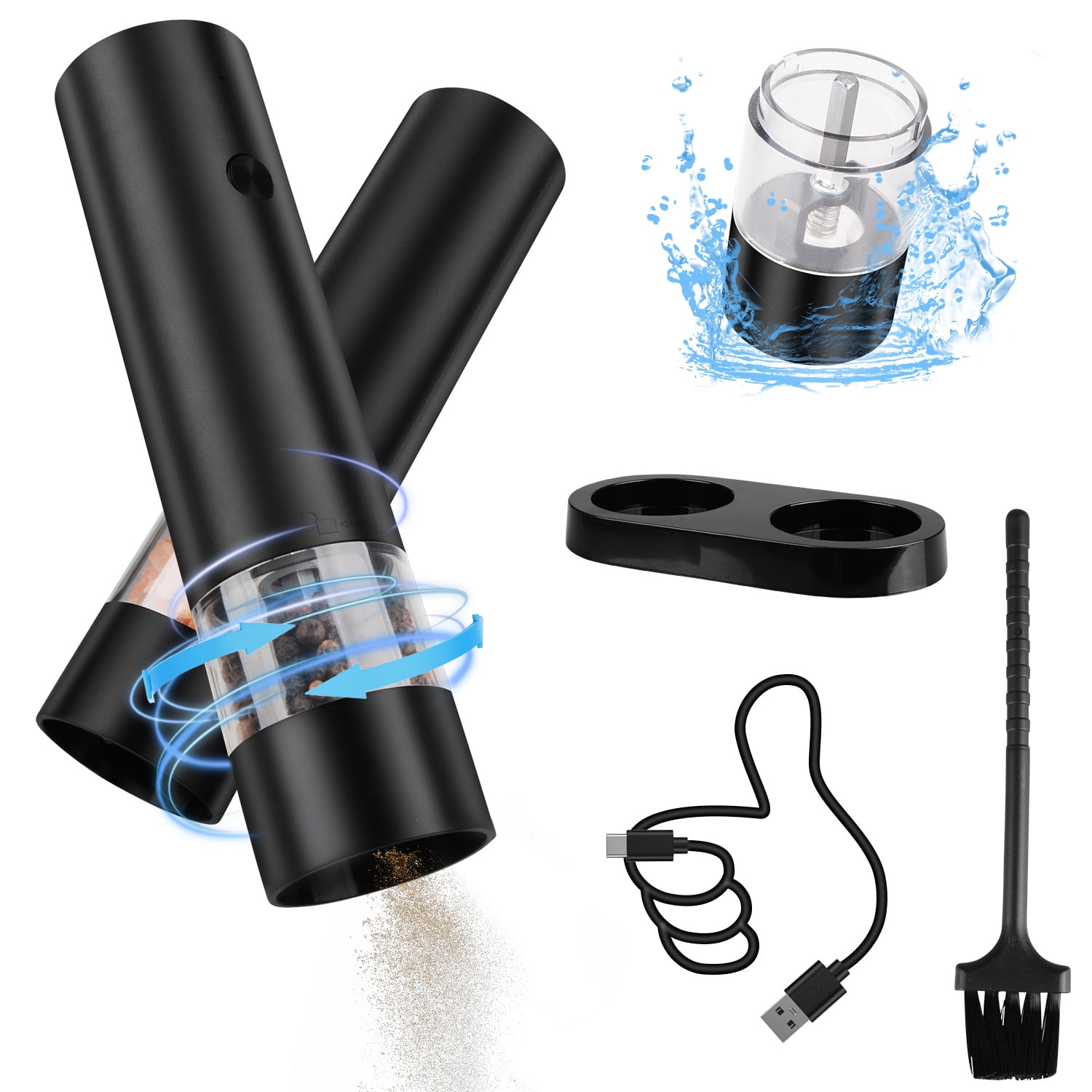 Electric Salt and Pepper Grinder Set,2Pack Automatic Salt Pepper Mill ...