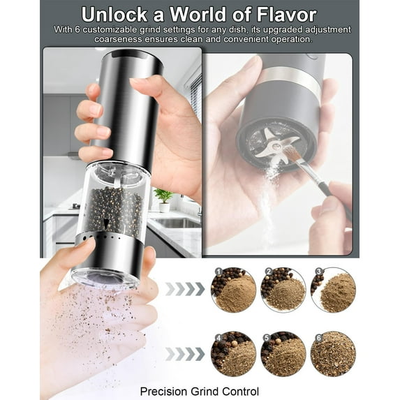 Electric Salt and Pepper Grinder Set | 6-Grind Settings & Top Anti ...