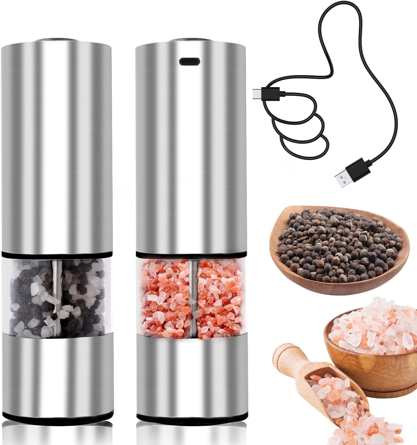 Electric Salt and Pepper Grinder Set, Automatic Battery Pepper Mill ...