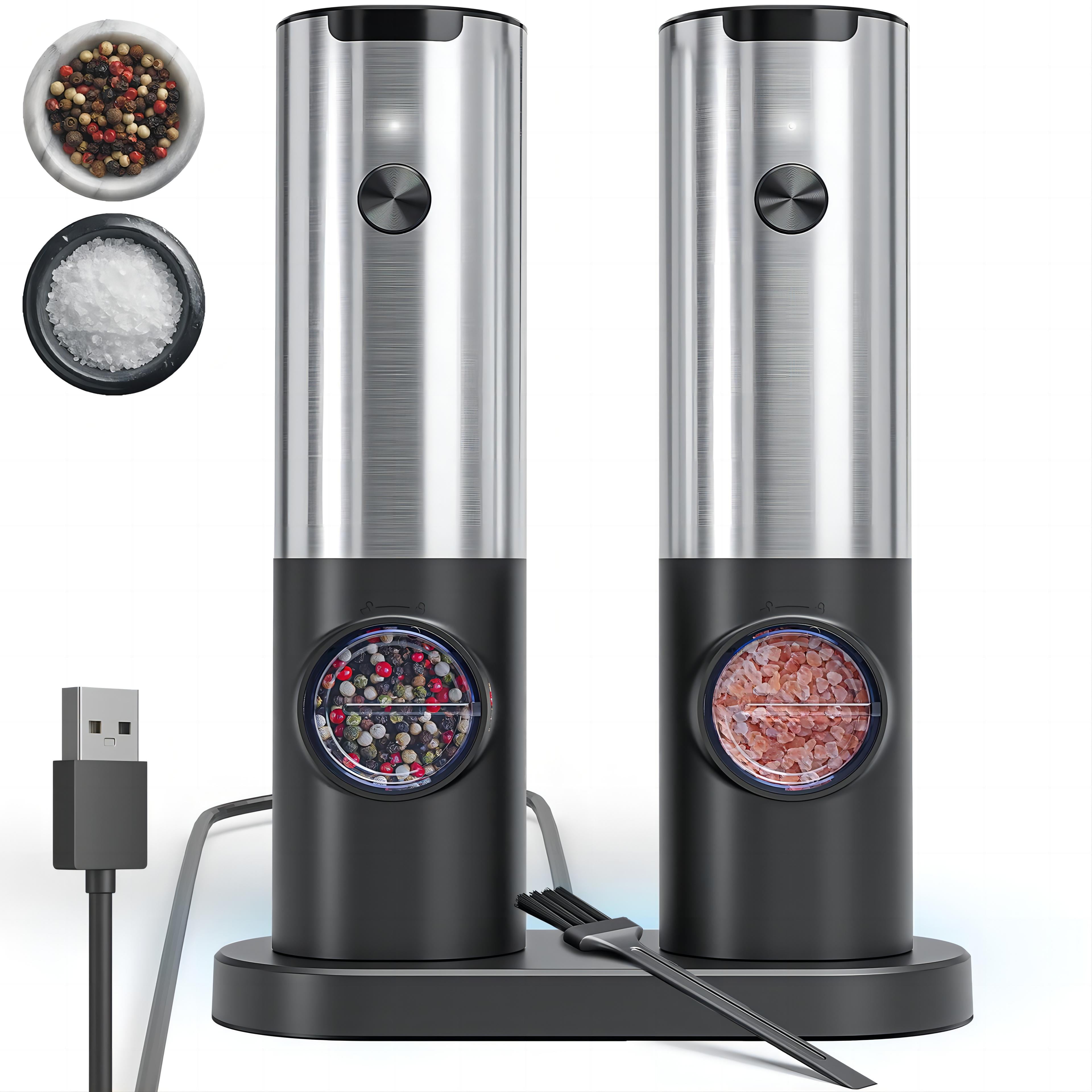 Electric Salt and Pepper Grinder Set, Automatic Pepper Mill, USB ...